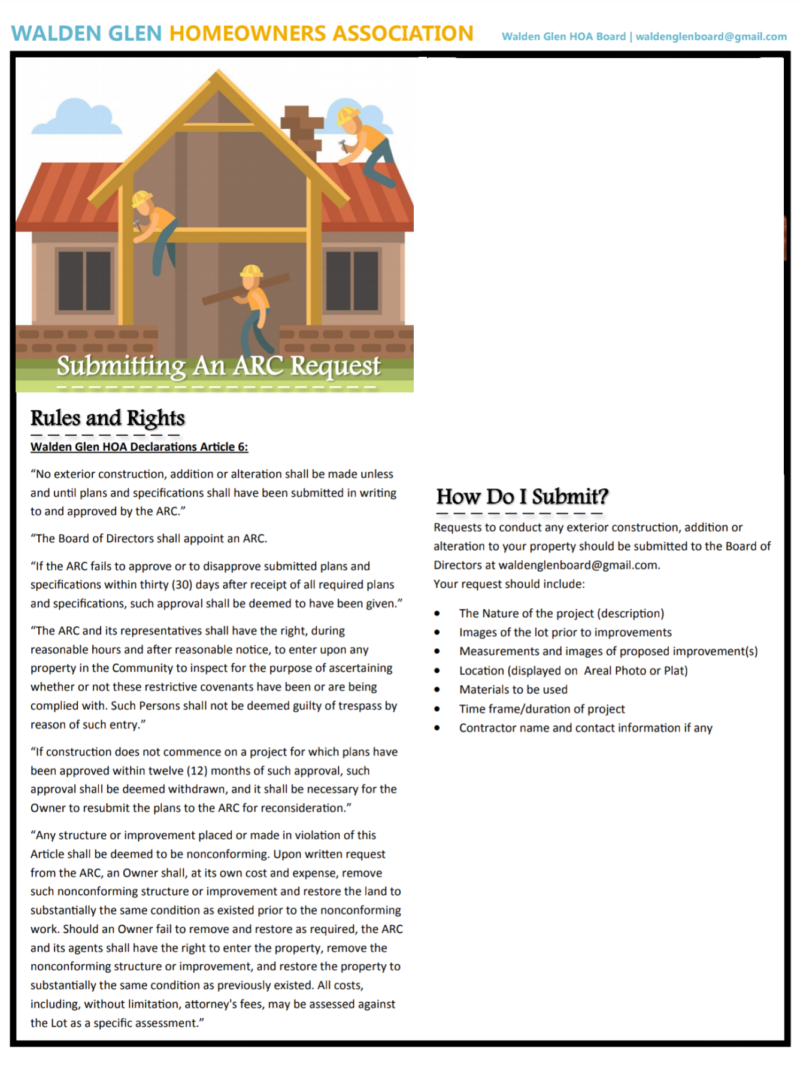 ARC Request | Walden Glen Homeowner's Association